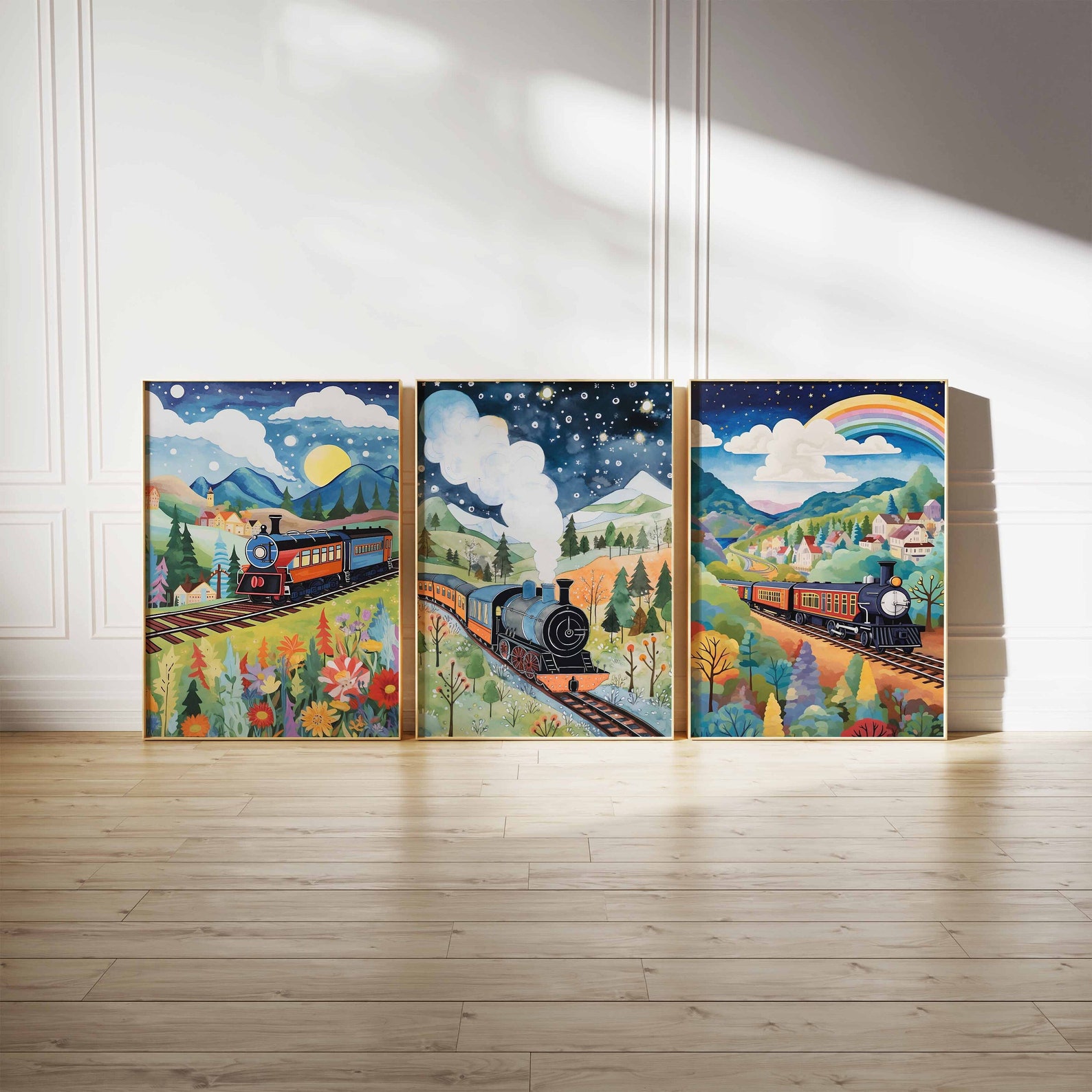 Set of 3 Train Print, Train Wall Art, Steam Train Poster, Boys Room ...