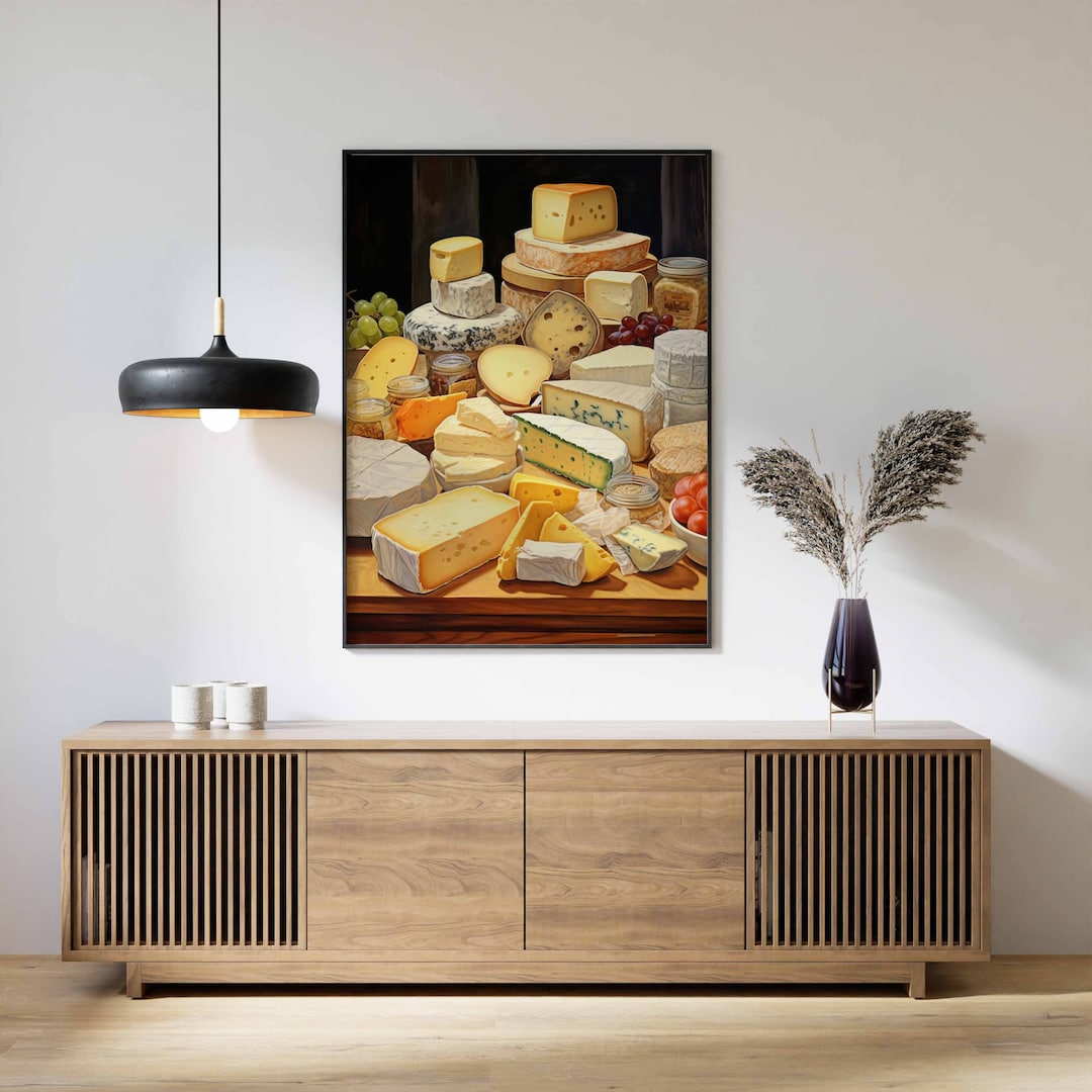 Food Print, Cheese Print, Kitchen Decor, Vintage Kitchen Art, Cheese ...