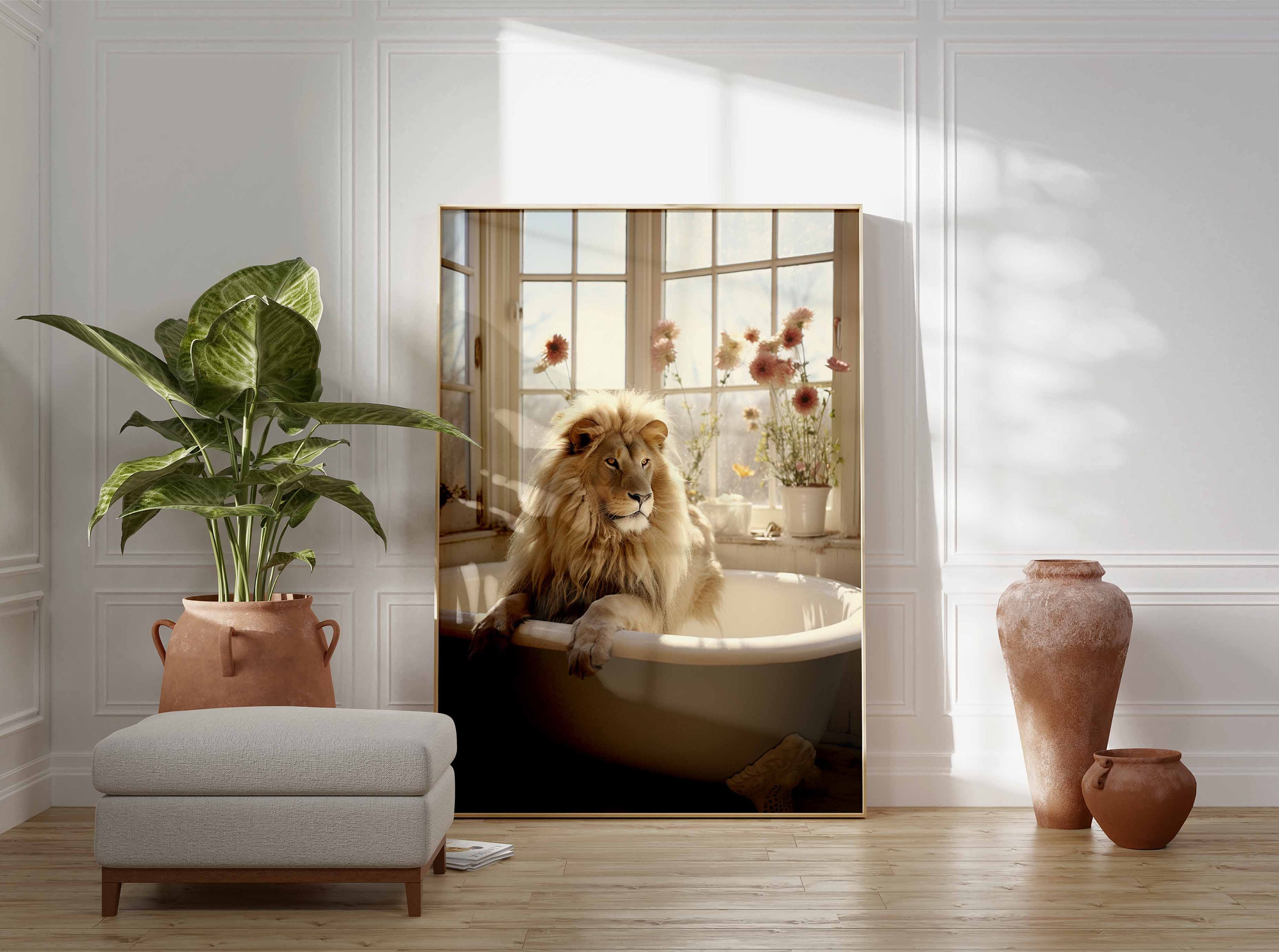 Lion in Tub Wall Art, Lion Art, Bathroom Art Print, Funny Bathroom Wall ...