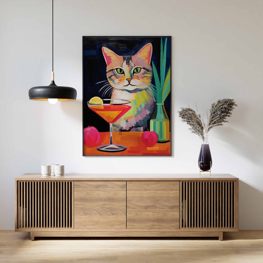 Abstract Cat Poster, Funny Cat Poster, Animal Print, Colourful Cat Art ...