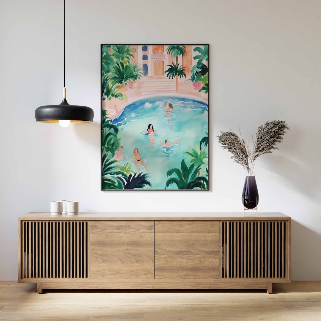 Boho Art, Swimming Pool Art, Swimming Poster, Bathroom Wall Art, Rustic ...