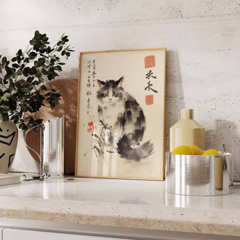 Vintage Japanese Cat Poster, Japanese Cat Print, Cat Gift, Gift for Cat ...