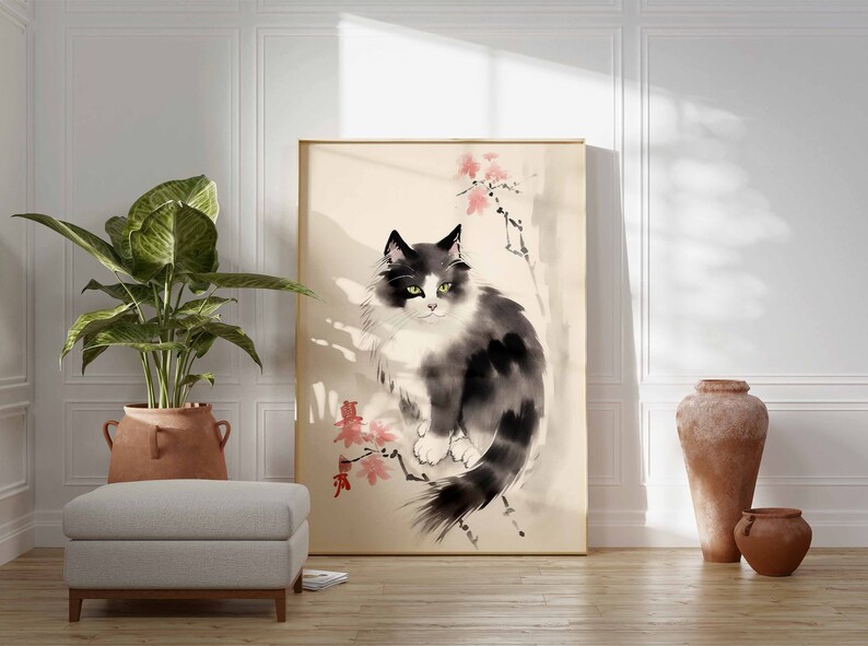 Vintage Japanese Cat Poster, Japanese Cat Print, Cat Gift, Gift for Cat ...