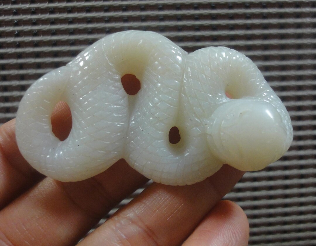 Rare Old Hand Carved Cool Snake Sculpture Natural White Jade Pendant - Etsy