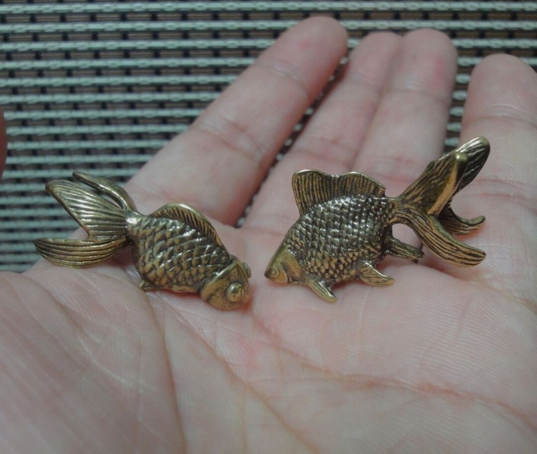 Pair of Vintage Style Solid Brass Copper Goldfish Statues for Home ...