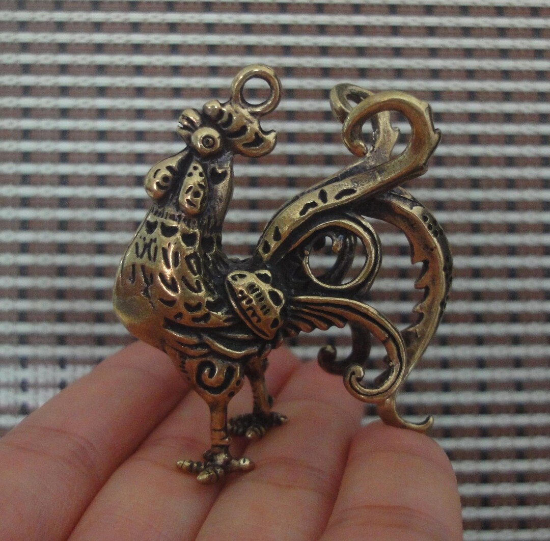 Vintage Style Solid Brass Copper Rooster Animal Figurine Statue Pendant ...