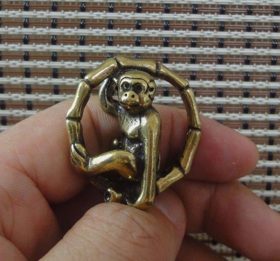Vintage Style Solid Brass Copper Monkey Playing Ring Statue Pendant - Etsy