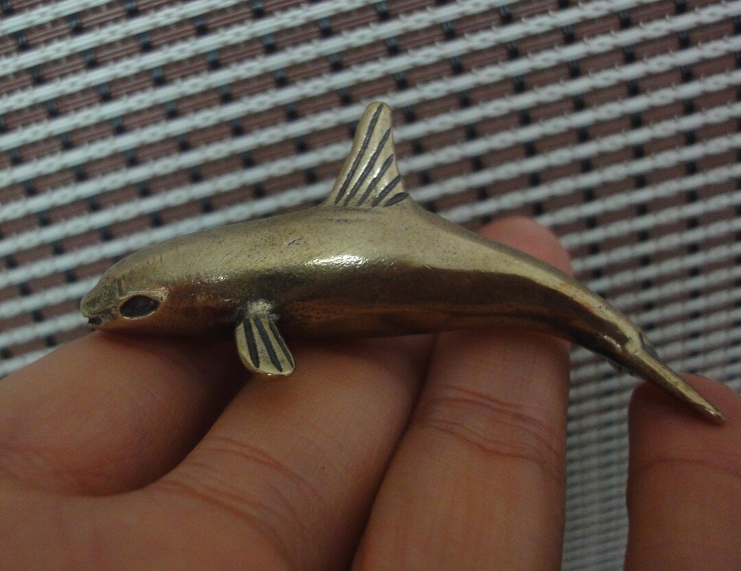 Vintage Style Solid Brass Cute Dolphin Figurine Sea Animal Statue for ...