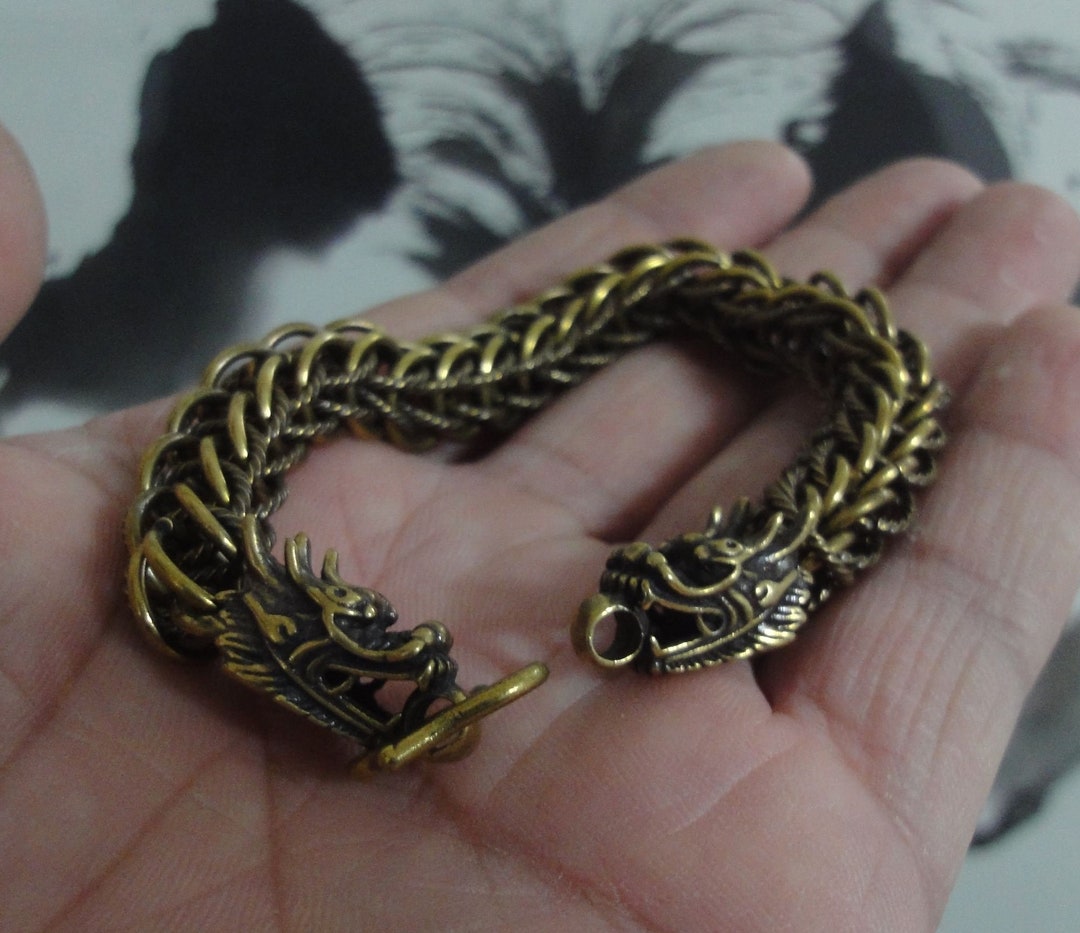 21.5cm Vintage Solid Brass Cool Style Dragon Loong Heads Buckles Men ...