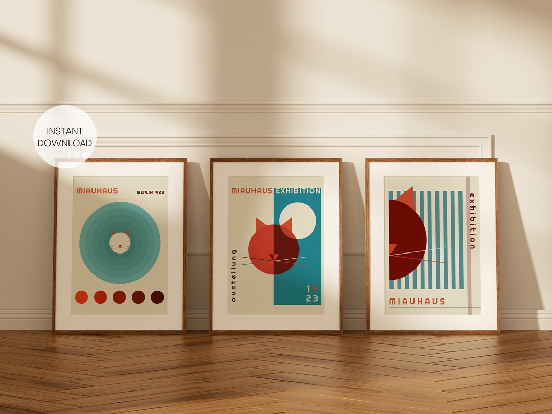 Printable Bundle of 4 Retro Cat Posters in Teal and Red / Digital ...