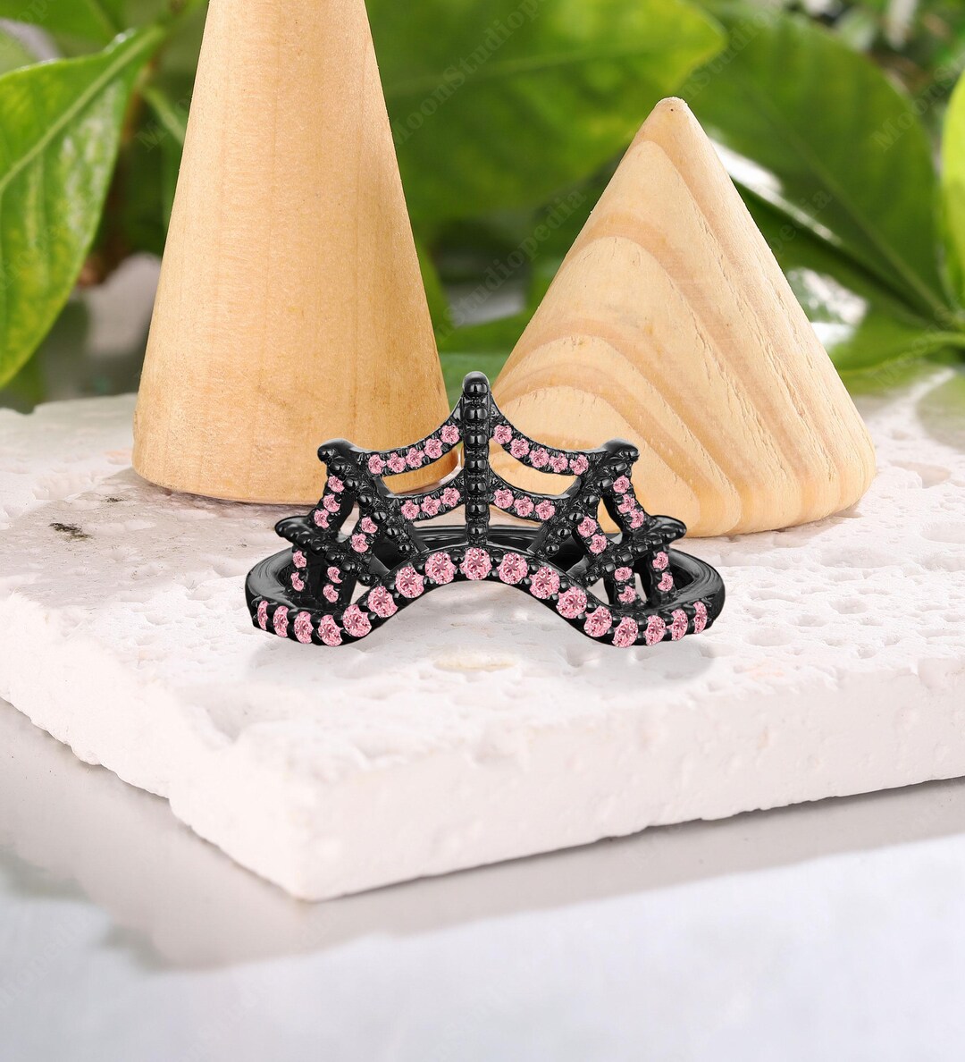 Pink Sapphire Engagement Ring Spider Web Ring Black Gold Art Deco Bat ...