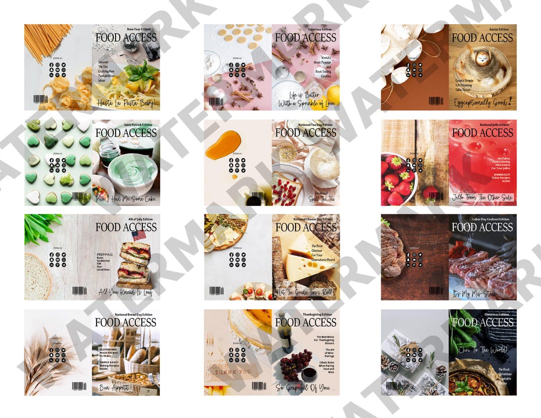 A Set of 12 FESTIVE FOOD Printable Dollhouse Miniature Magazine Covers ...