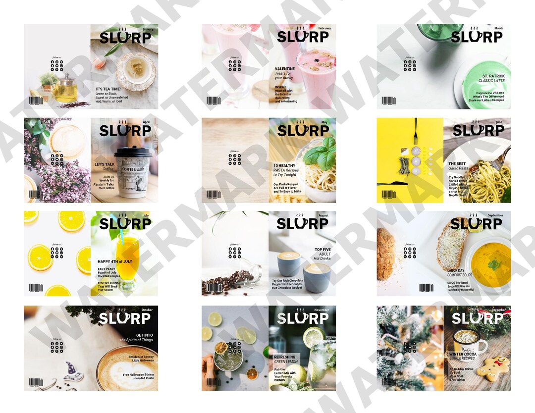 A Set of 12 SLURP Printable Dollhouse Miniature Magazine Covers - Etsy