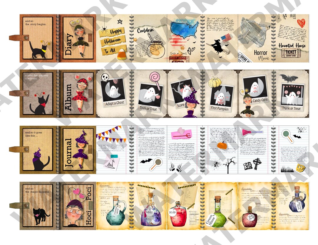HALLOWEEN JOURNALS Miniature Printables: Illustrated Set of 4 (PDF ...