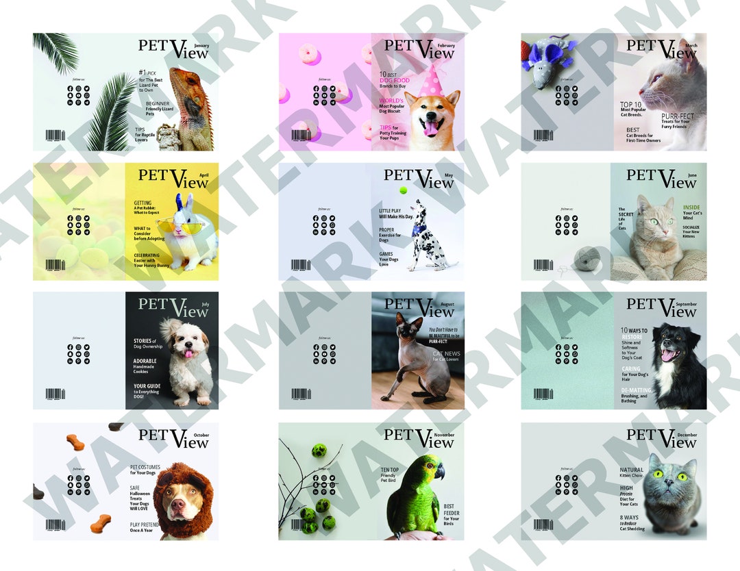 A Set of 12 PET THEMED Printable Dollhouse Miniature Magazine Covers - Etsy