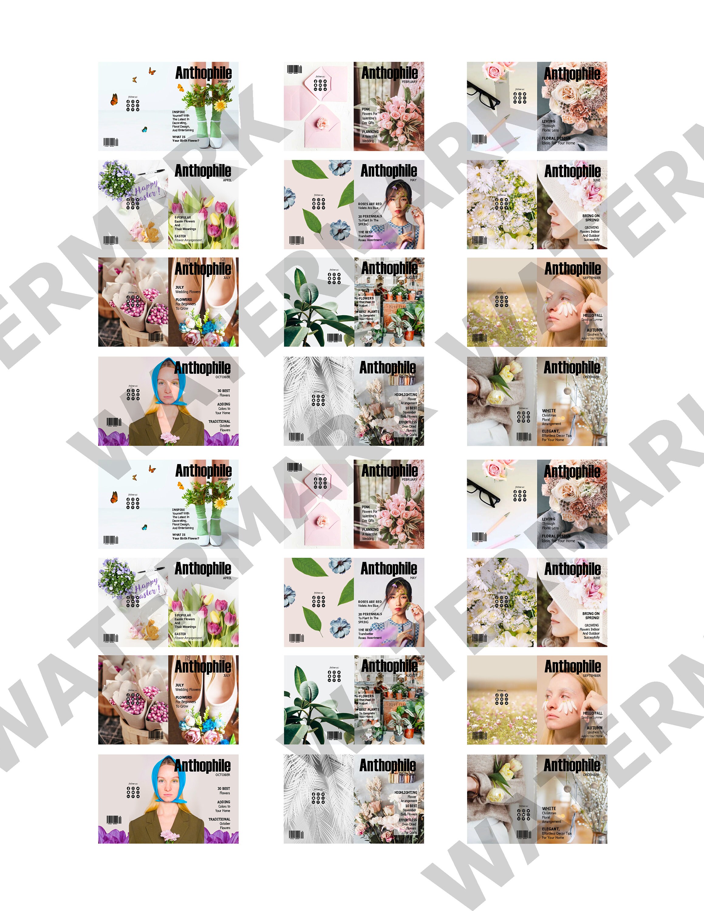 A Set of 12 ANTHOPHILE Printable Dollhouse Miniature Magazine Covers - Etsy