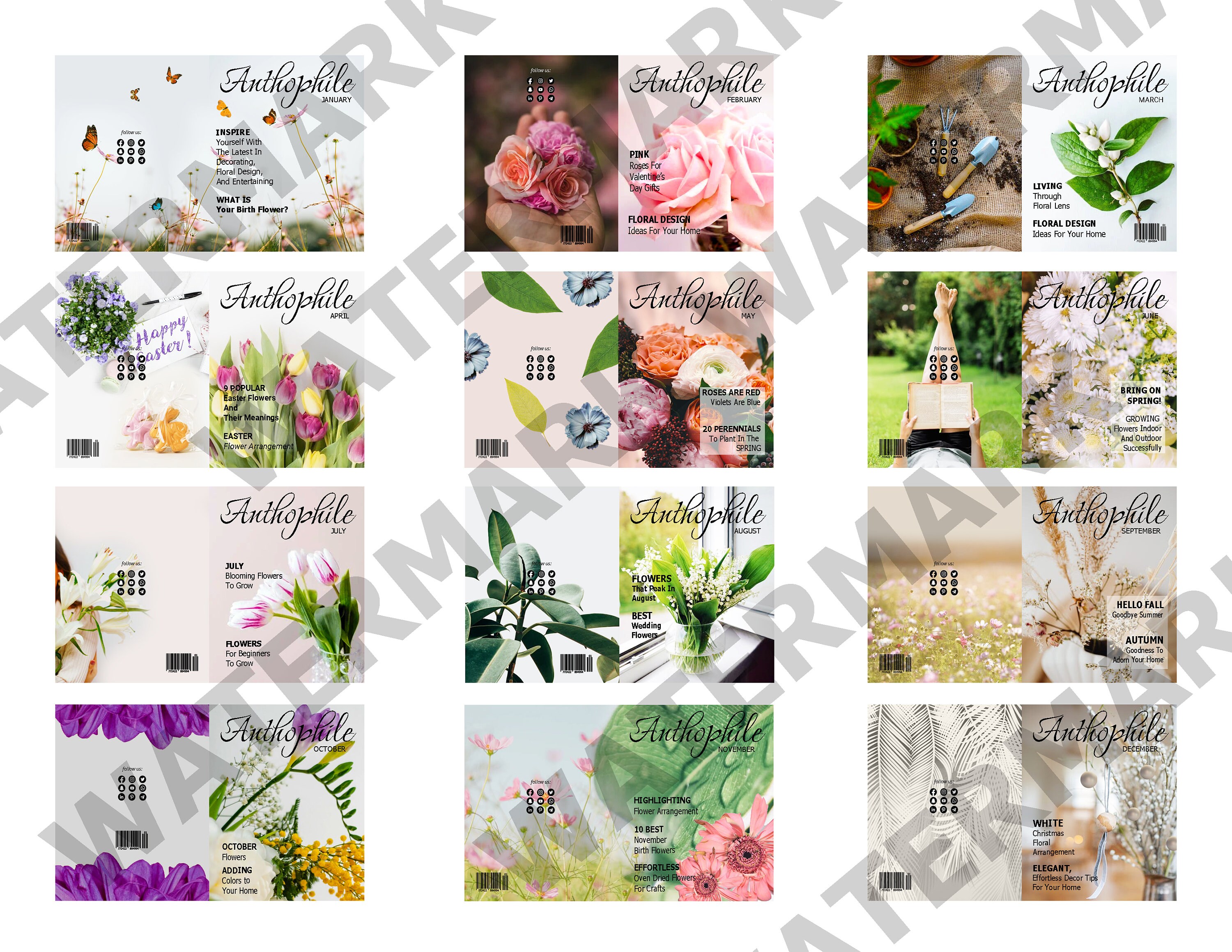 A Set of 12 ANTHOPHILE Printable Dollhouse Miniature Magazine Covers - Etsy