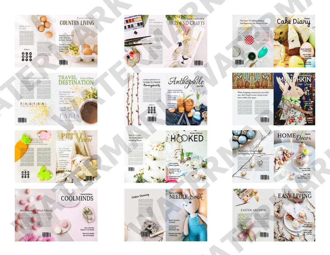 A Set of 12 ASSORTED EASTER Printable Dollhouse Miniature Magazine ...