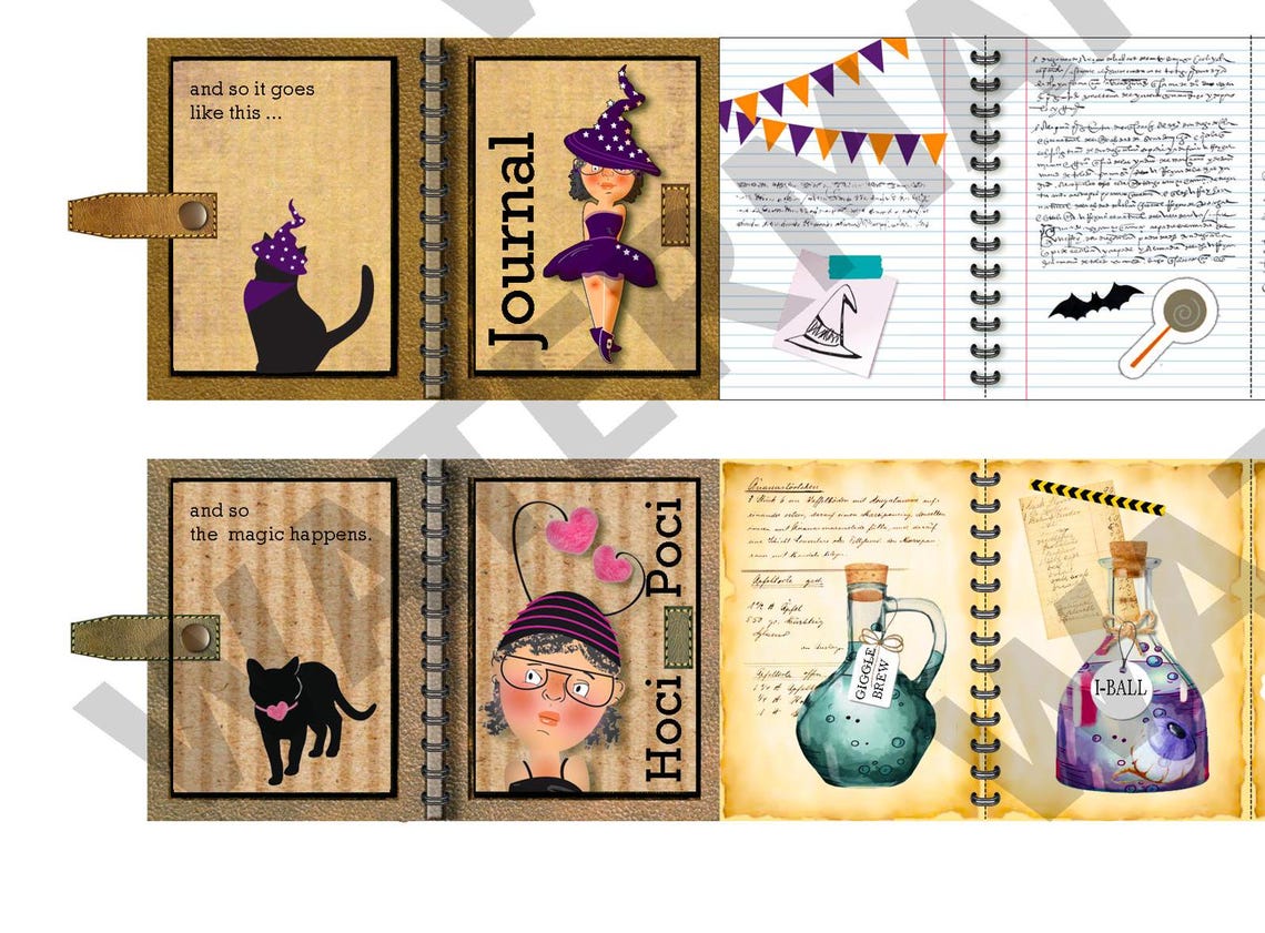 HALLOWEEN JOURNALS Miniature Printables: Illustrated Set of 4 (PDF ...