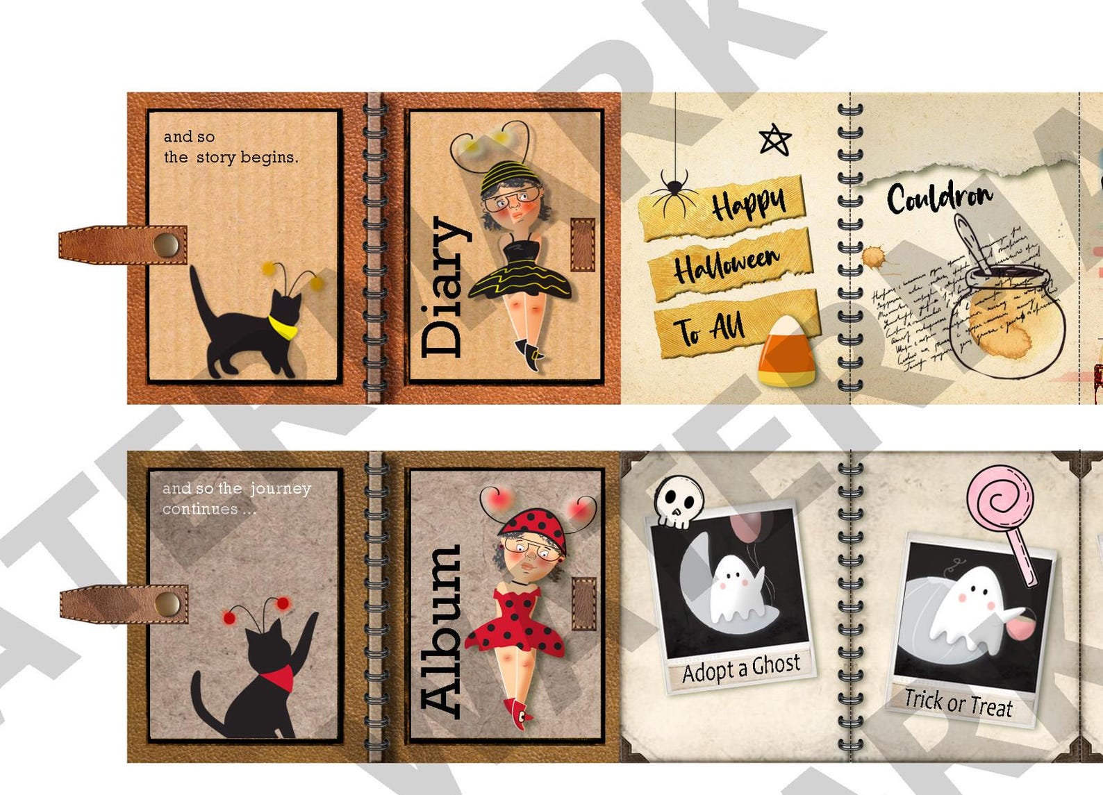 HALLOWEEN JOURNALS Miniature Printables: Illustrated Set of 4 (PDF ...