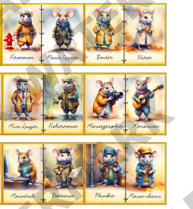 MICE AT WORK - A Printable Miniature Illustrated Book With Sleeve and ...