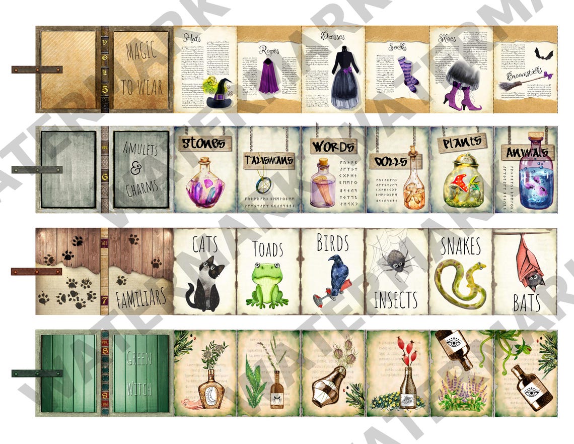 WITCHY BOOKS - A Set of 4 Printable Miniature Halloween (witch-themed ...