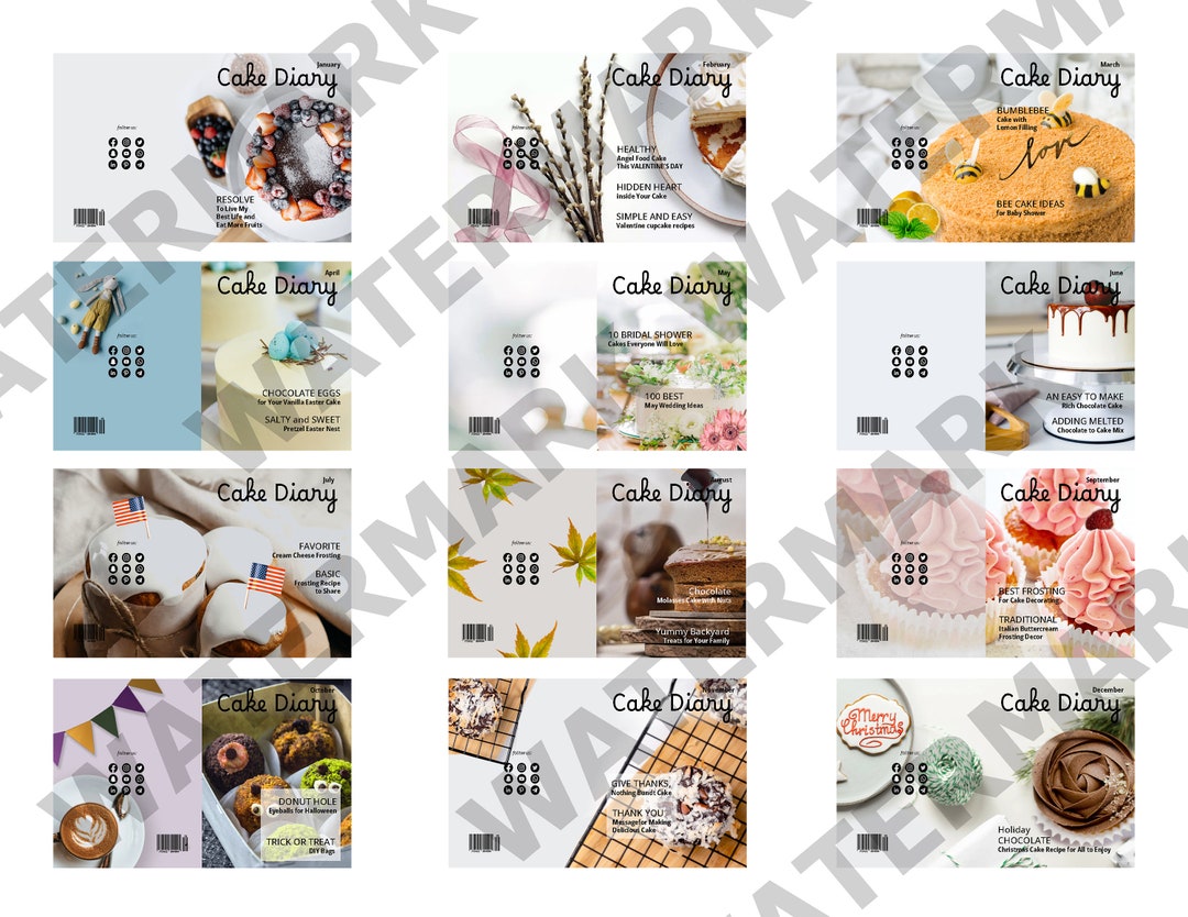 A Set of 12 CAKE DIARY Printable Dollhouse Miniature Magazine Covers - Etsy