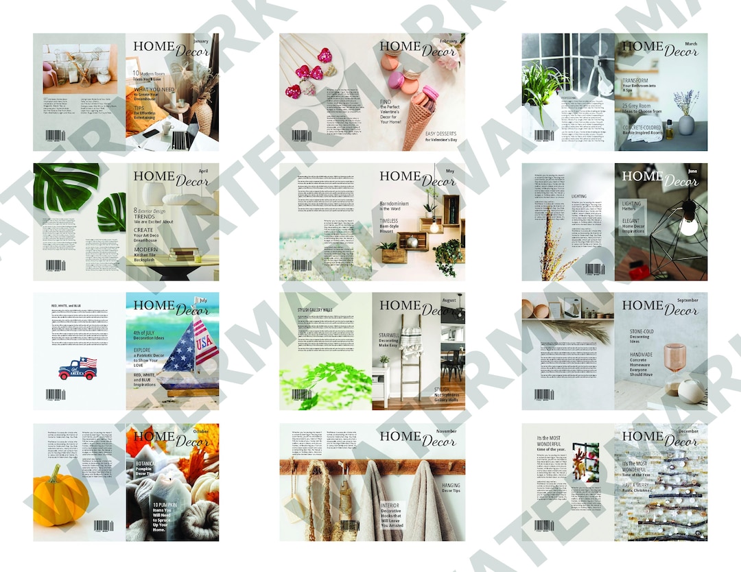 HOME DECOR - A Set of 12 Printable Dollhouse Miniature Magazine Covers ...