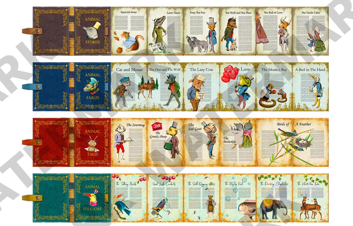 ANIMAL TALES - A Set of 4 Miniature Printables Dollhouse Books - Etsy