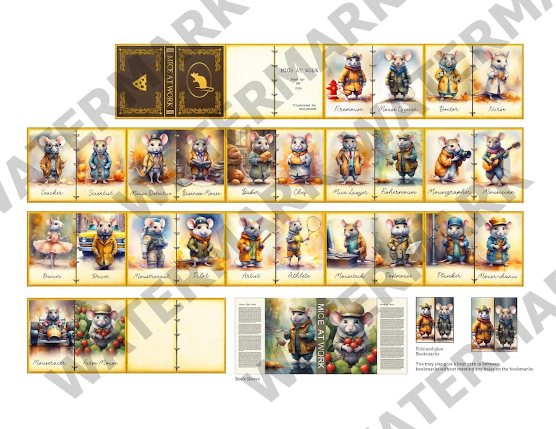 MICE AT WORK - A Printable Miniature Illustrated Book With Sleeve and ...