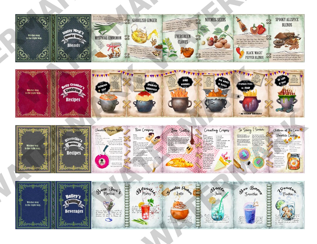 A Set of 4 Printable Miniature Witch Cookbooks halloween Themed - Etsy