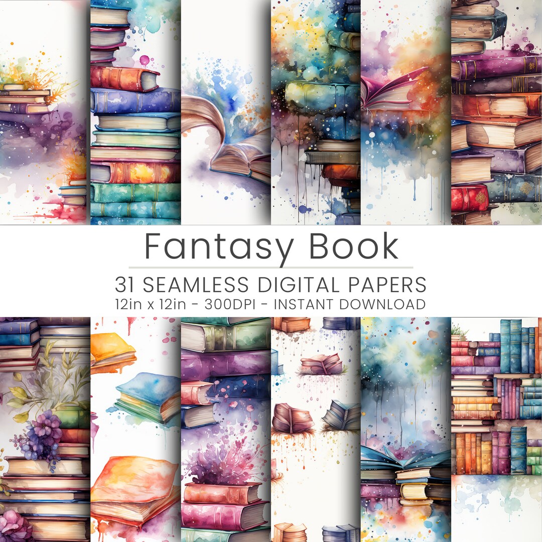31 Fantasy Books Digital Paper' Collection, Home Decoration ...