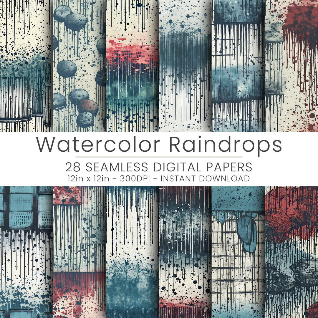 28 Watercolor Raindrops Digital Paper, Instant Download, JPG ...