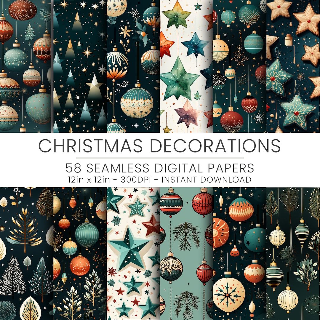 58 Christmas Decorations Digital Paper Festive Designs for Your Holiday ...