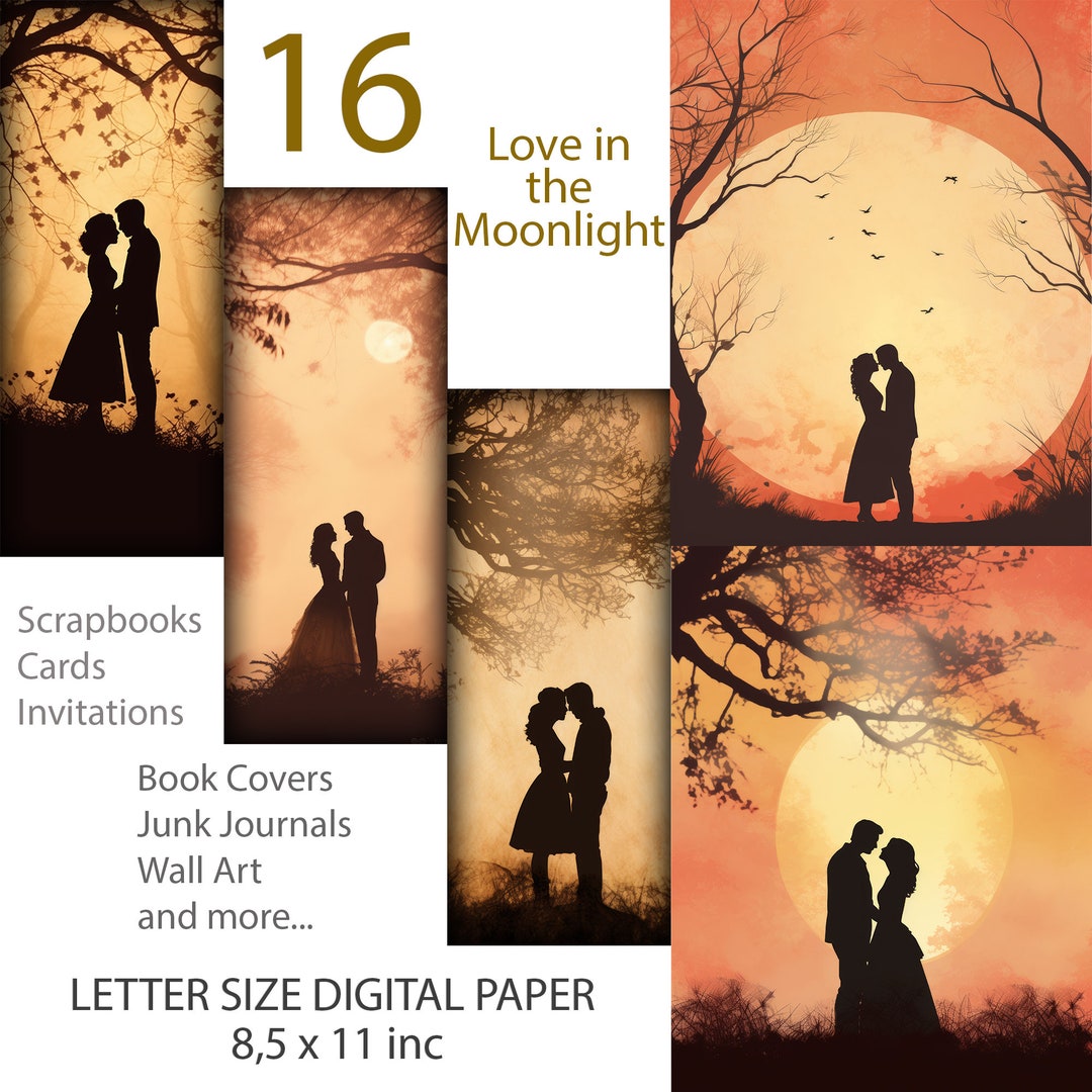 16 Love in the Moonlight Digital Paper, Home Decoration, Scrapbooking ...