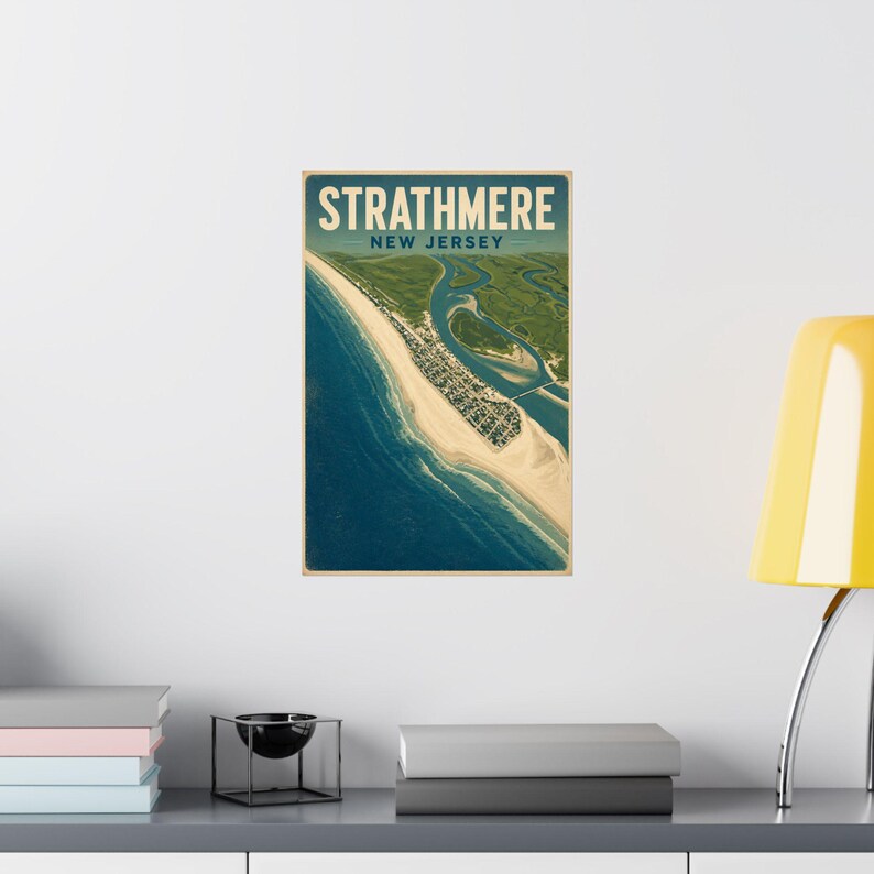 Strathmere NJ Aerial Map Print | Vintage Jersey Shore Coastal Wall Art ...