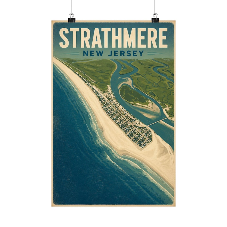 Strathmere NJ Aerial Map Print | Vintage Jersey Shore Coastal Wall Art ...