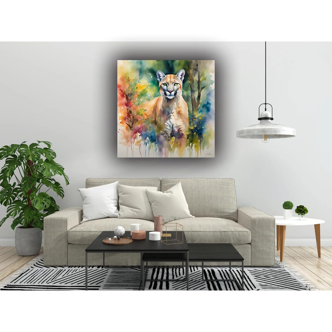 Abstract Puma Portrait - Watercolor Digital Art, Modern Wall Art Print ...