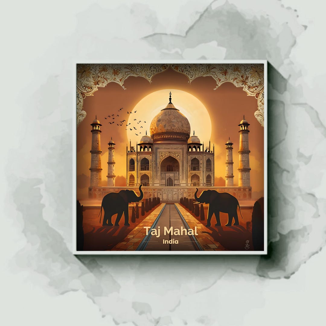 Vintage Taj Mahal Sunset Poster – India Travel Art Print - Etsy
