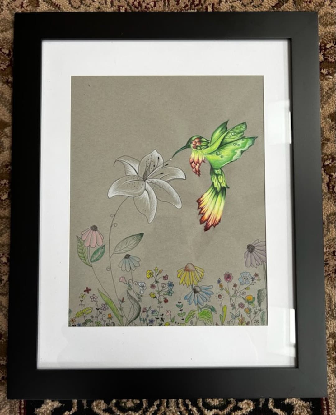 Hummingbird and Flower Drawing - Etsy
