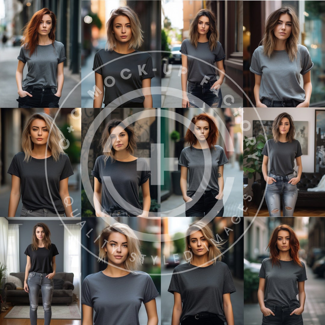 Mockup Bundle - Deep Heather BC 3001 Bella Canvas Short Sleeved Tee ...
