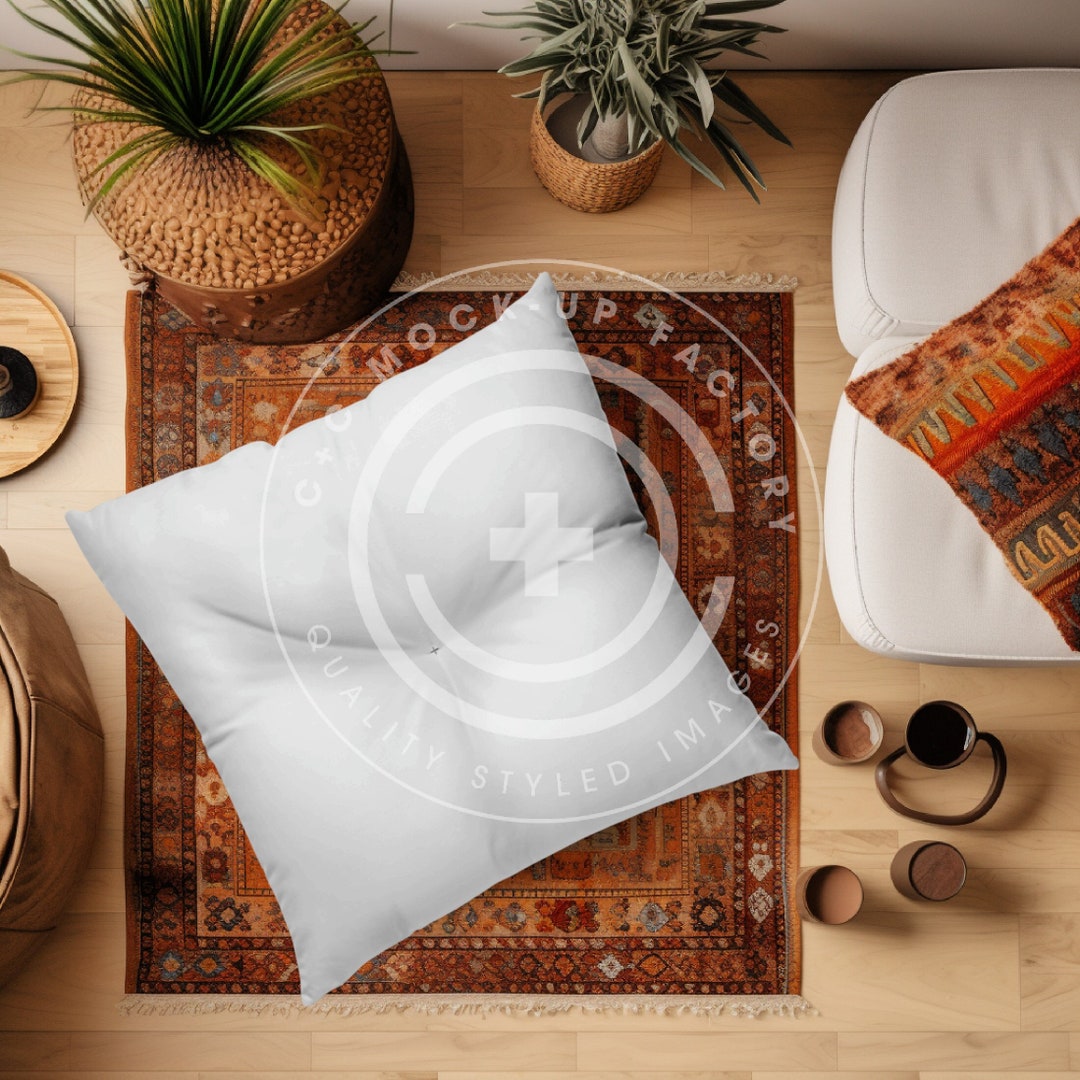Square Floor Pillow Boho Mockup Photo in Cozy Room, Boho Floor Pillow ...