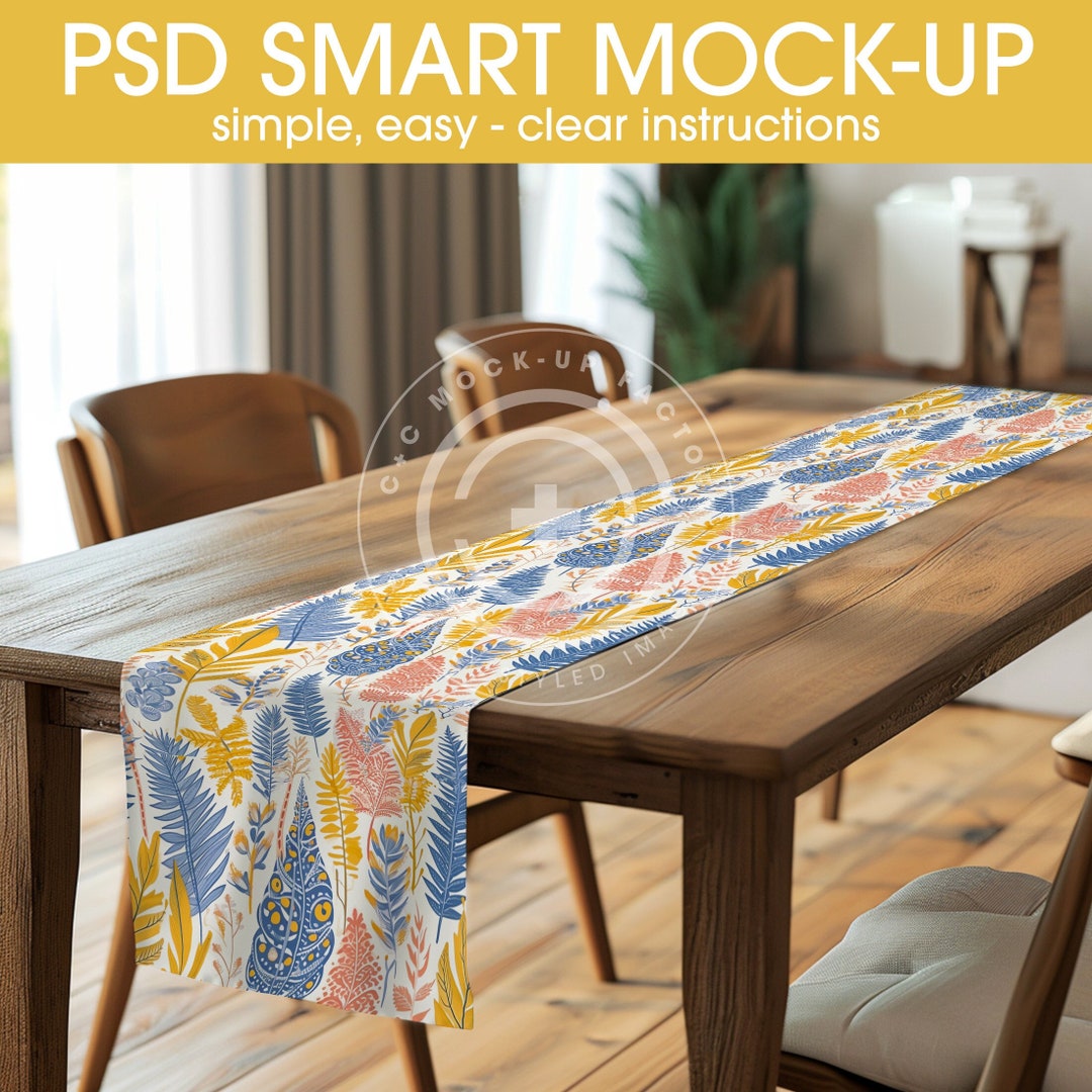 PSD Smart Table Runner (AOP), All-over Printing Table Runner Mockup ...