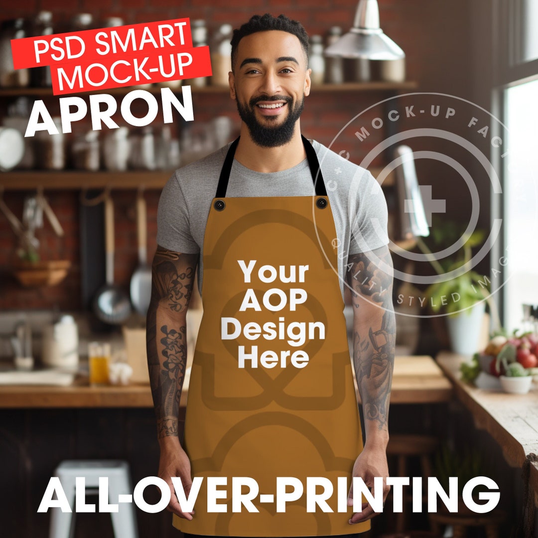 PSD AOP Apron Mockup, Editable Photo Mockup, White Apron With Black ...