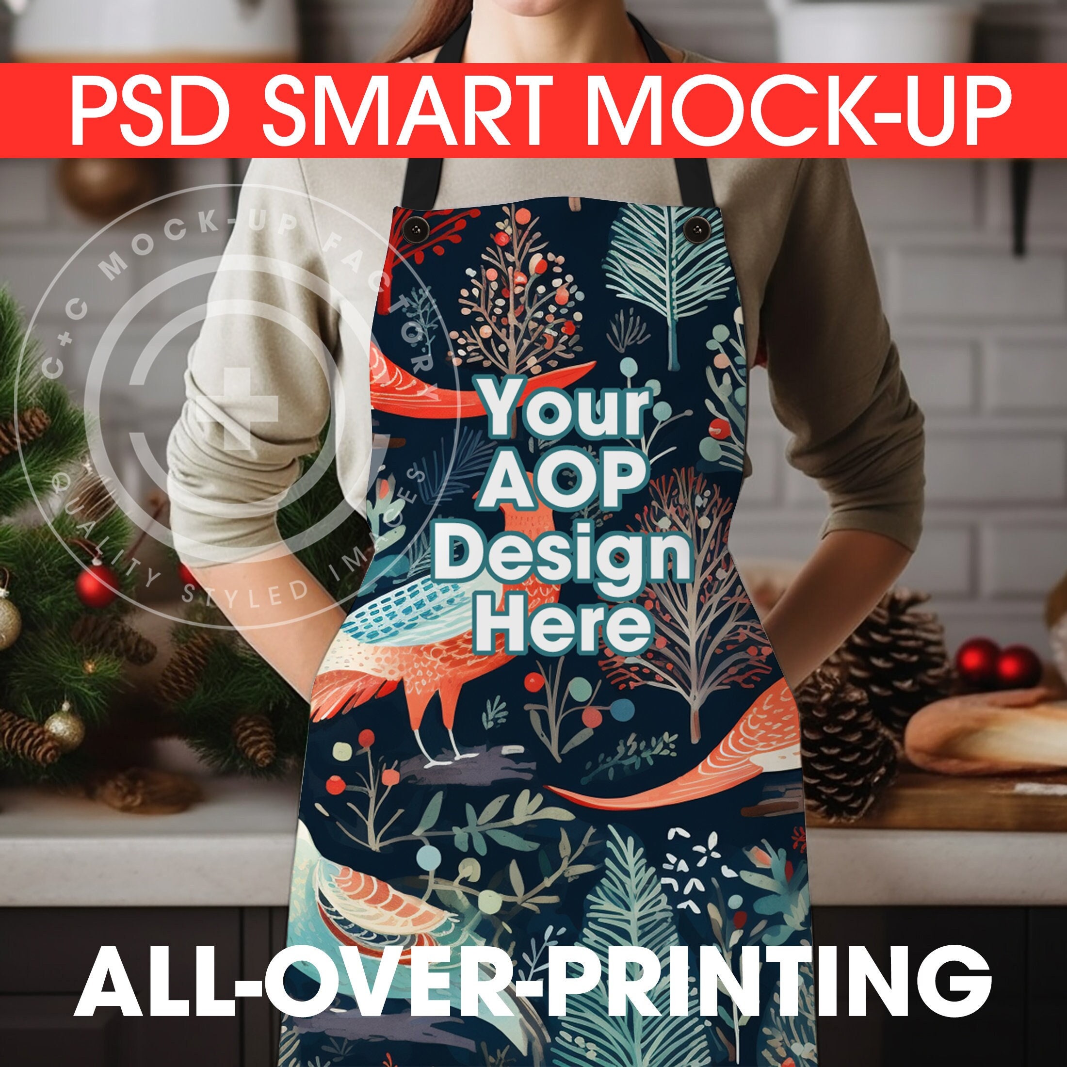 PSD AOP Apron Mockup, Editable Photo Mockup, White Apron With Black ...