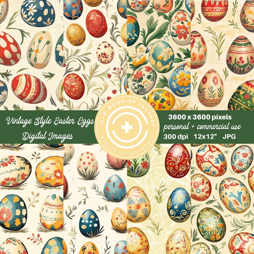 Easter Eggs Vintage Retro Style Seamless Digital Patterns, POD Easter ...