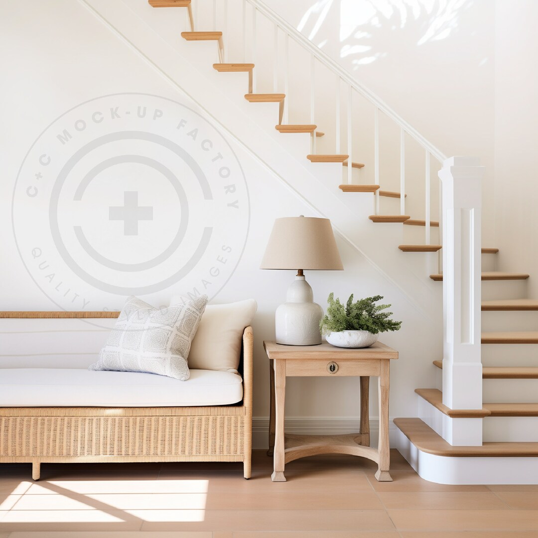 Entryway Mockup Blank Wall Art Photo - Stylish Coastal Beach House ...