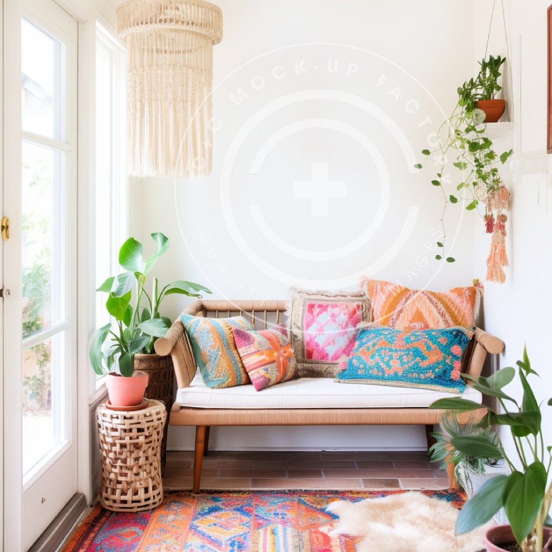 Entryway Boho Blank Wall Mockup Photo - Colorful Indie Boho Hippie ...