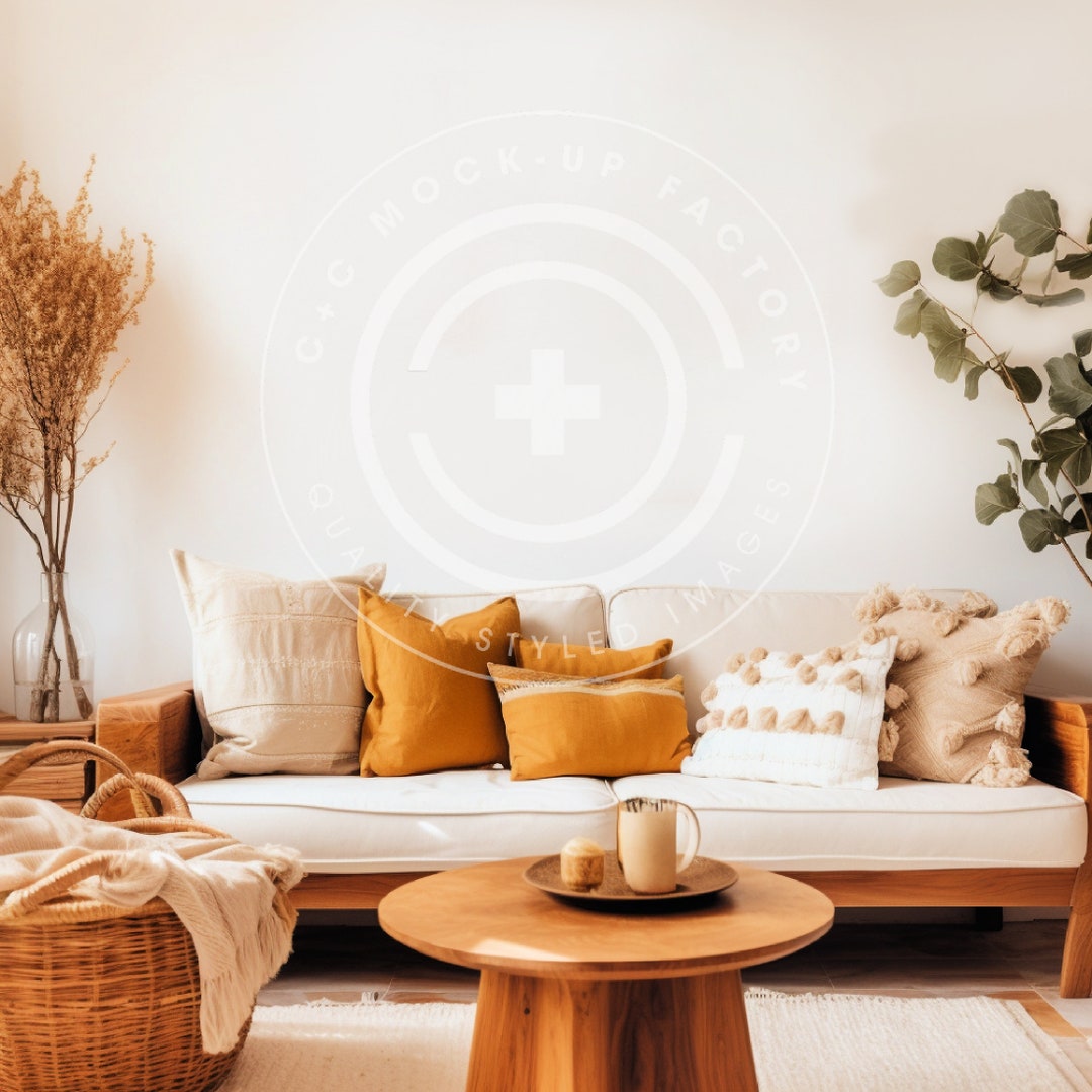 Living Room Boho Blank Wall Mockup Photo Modern Boho Hippie - Etsy