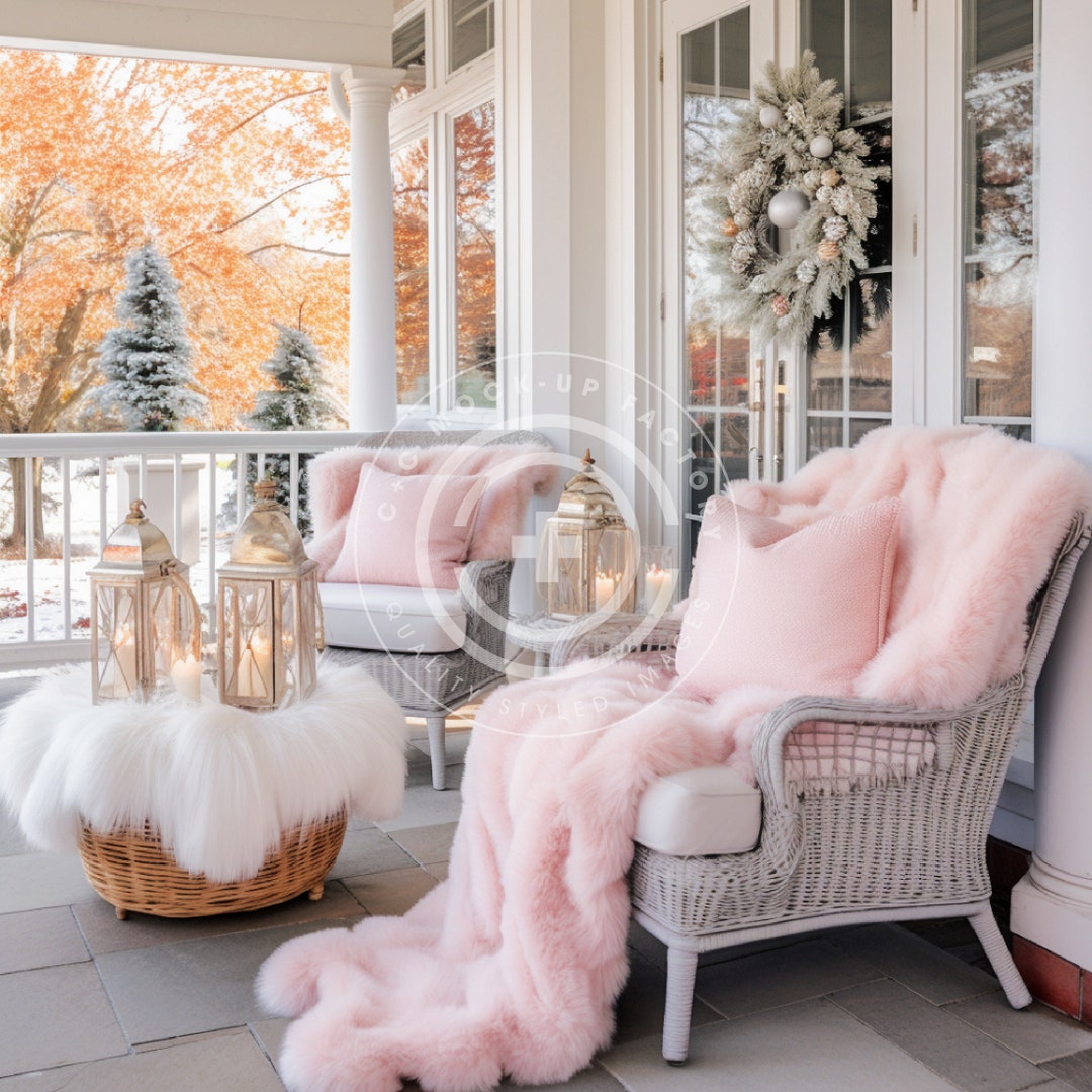 Pink Christmas Front Porch Stock Photo Mockup Image - Multi-use Outdoor ...